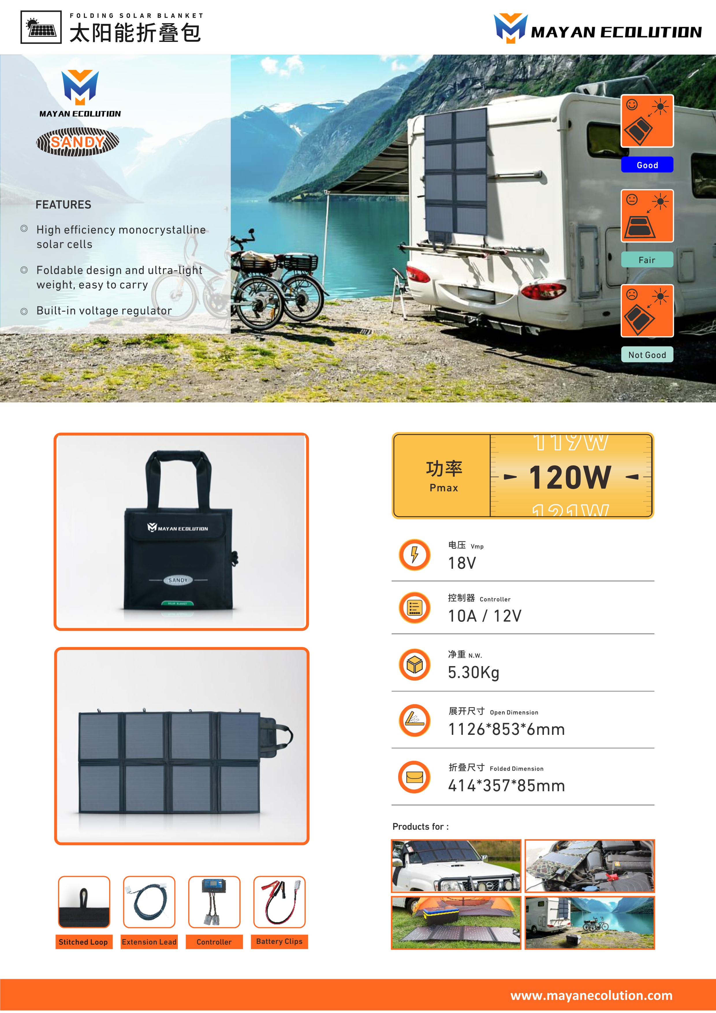 120W/18V Folding Solar Panel - Mayan Ecolution